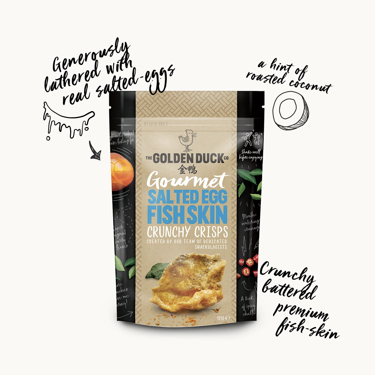 Golden Duck Salted egg yolk fish skin crisps 102g – Bio Herb NZ